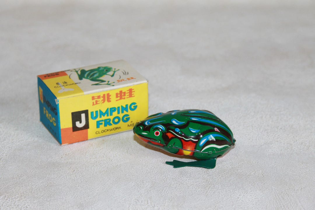 Vintage Jumping Frog Tin Toy in Original Box - Nostalgic Clockwork Toy ...