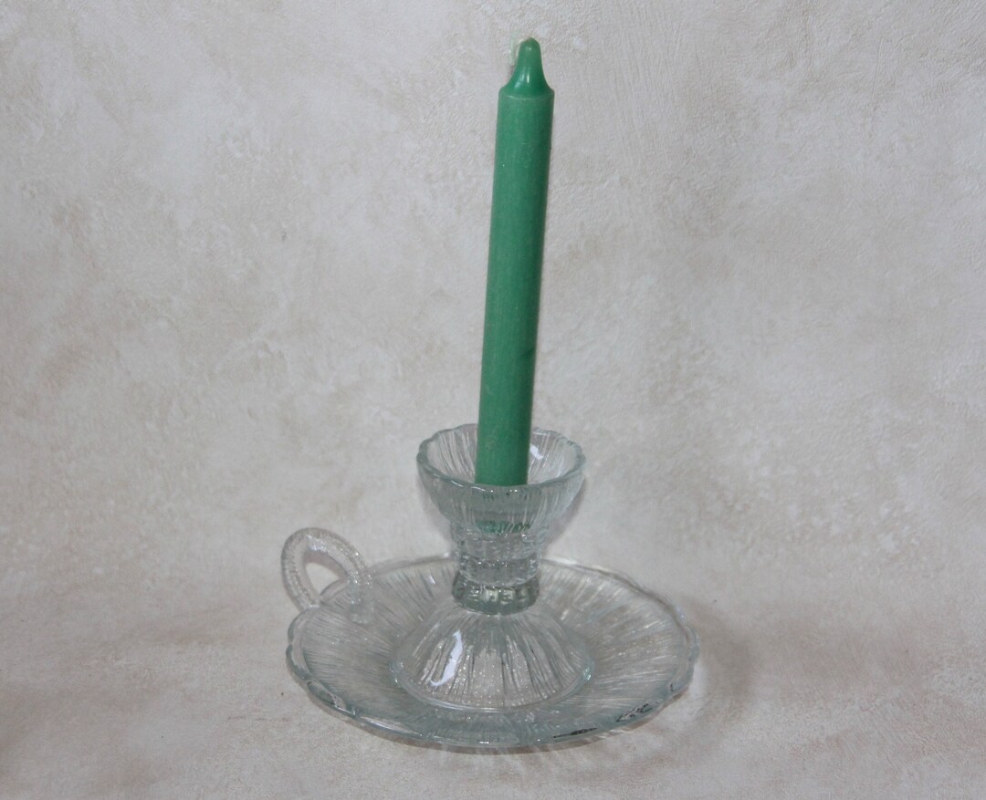 Vintage Glass Chamberstick - Glass Candle Holder With Drip Pan - Taper ...