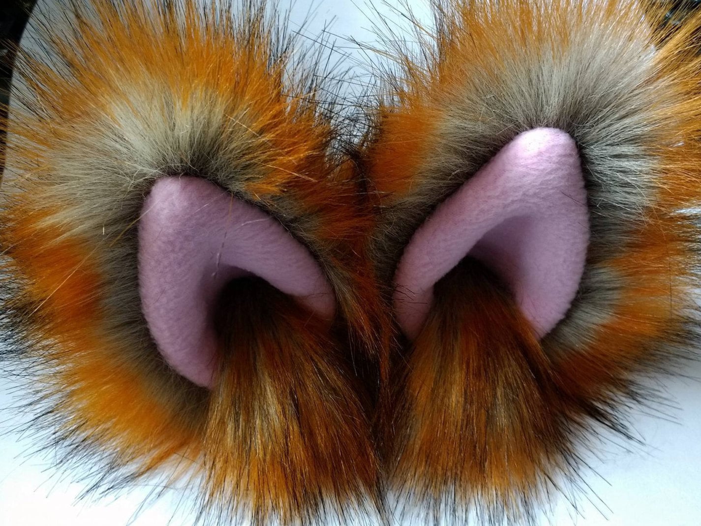 Rust Fox colour animal ear hair clips with pink fleece clip on | Etsy
