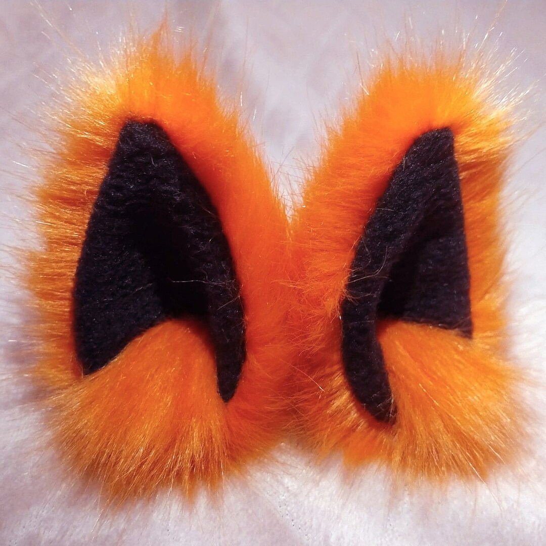 Orange Animal Ear Hair Clips With Black Fleece Clip on Cat Ears, Cat ...