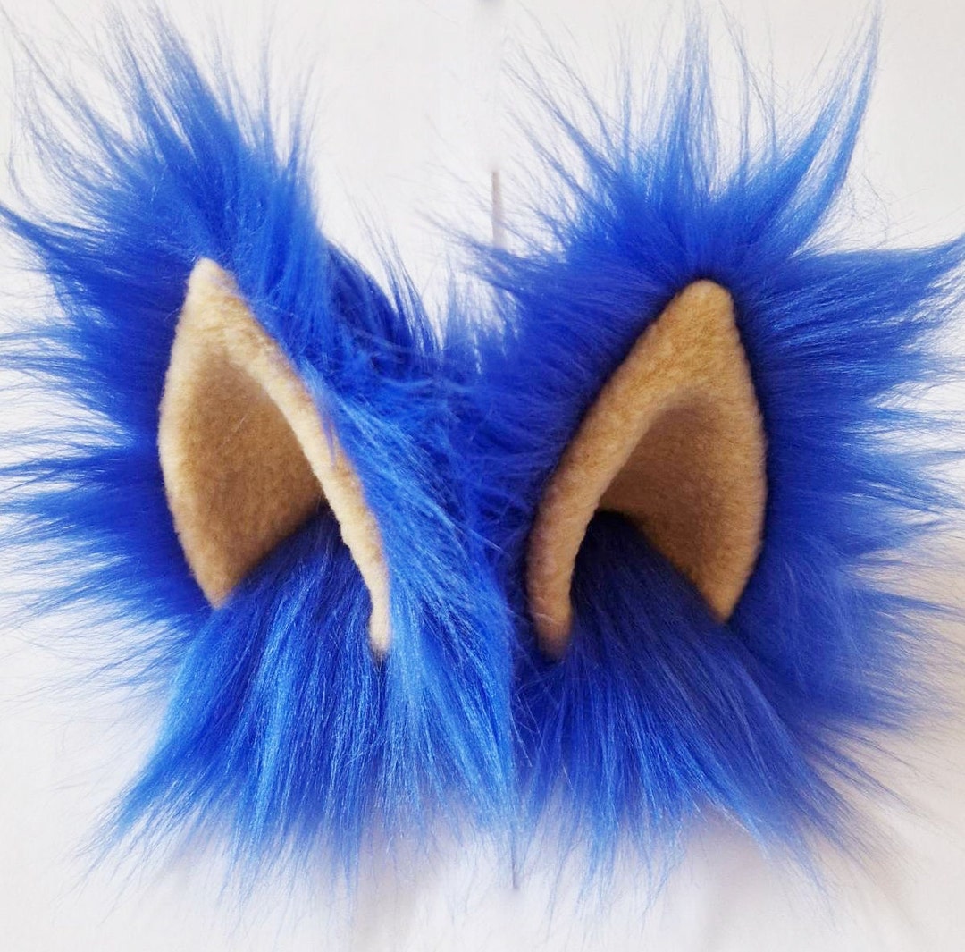 Sonic Blue Animal Ears Faux Fur Hair Clips With Beige Fleece Clip on ...