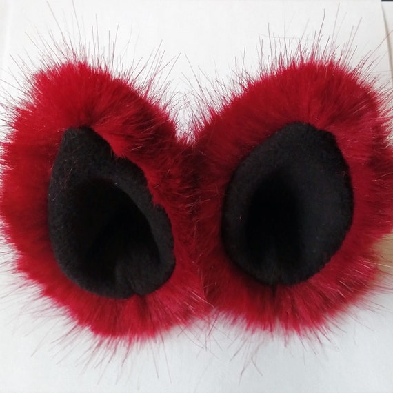 Red Animal Ear Hair Clips With Black Fleece Clip on Cat Ears | Etsy
