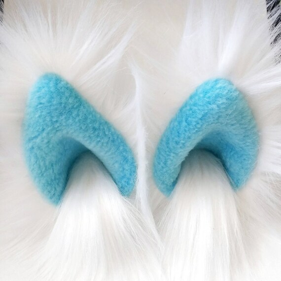White Animal Ear Hair Clips With Blue Fleece Clip on Cat Ears | Etsy