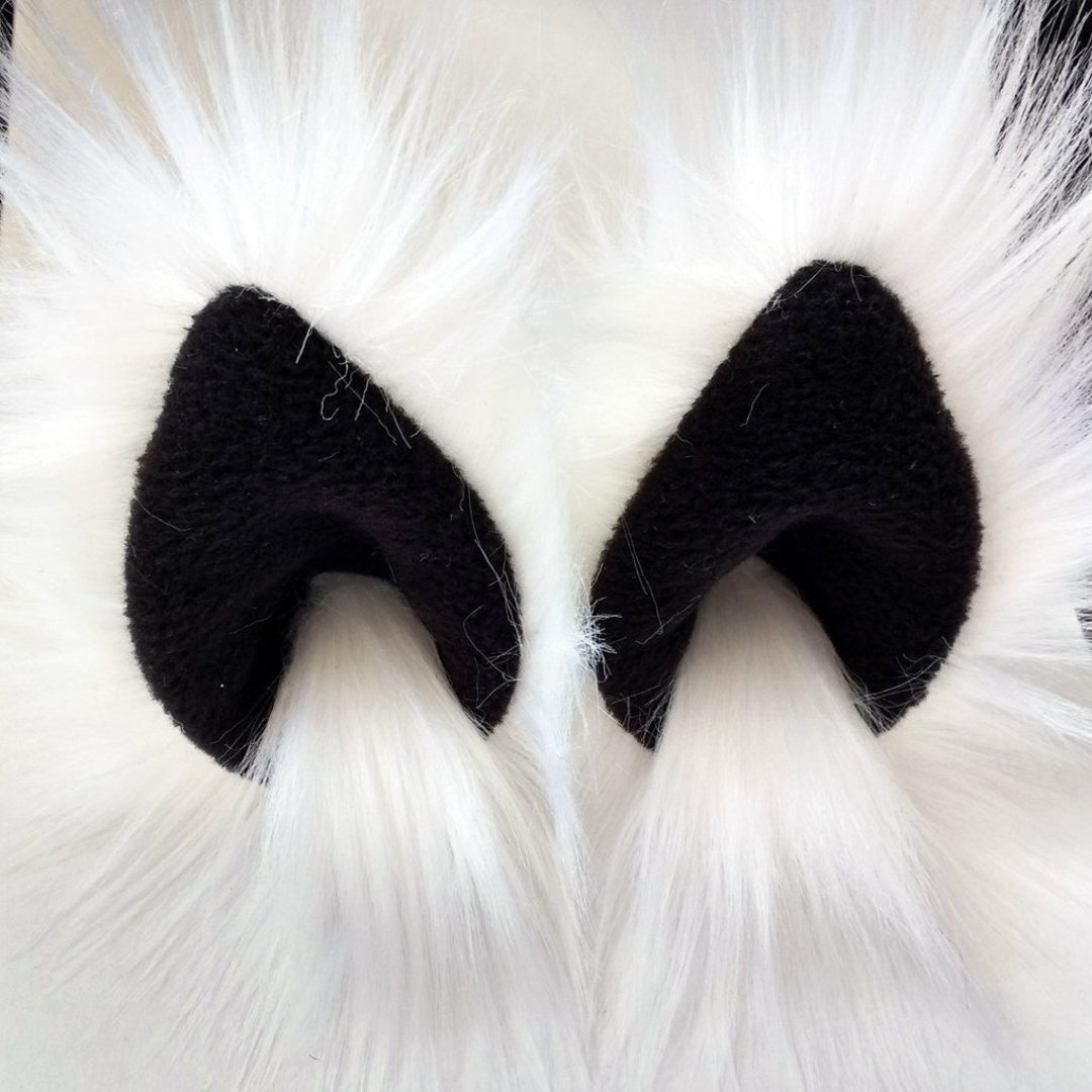 White Animal Ear Hair Clips With Black Fleece Clip on Cat - Etsy