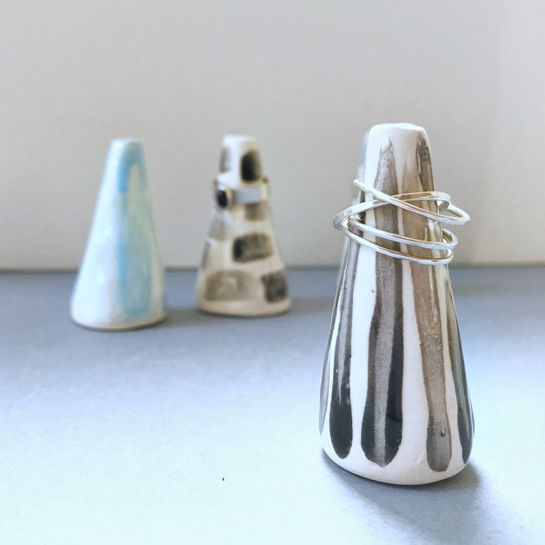 Striped Handmade Ring Cone, Ring Stand, Jewellery Ring Cone, Ceramic ...