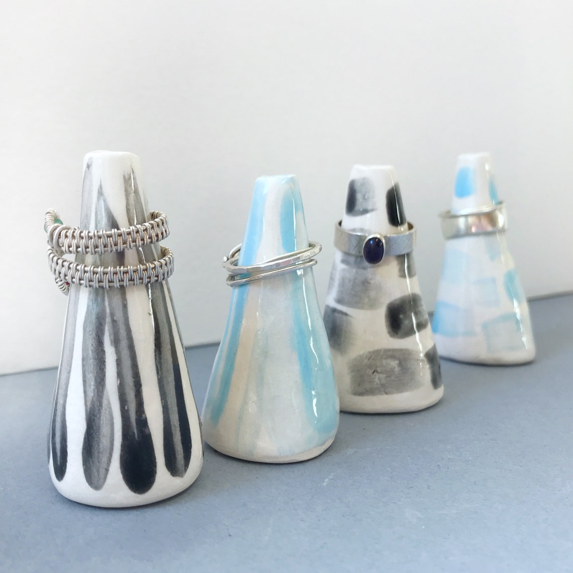 Striped Handmade Ring Cone, Ring Stand, Jewellery Ring Cone, Ceramic ...