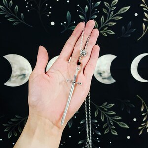 Ace of Swords Sword Pendant Black Crystal Bead Necklace - Etsy