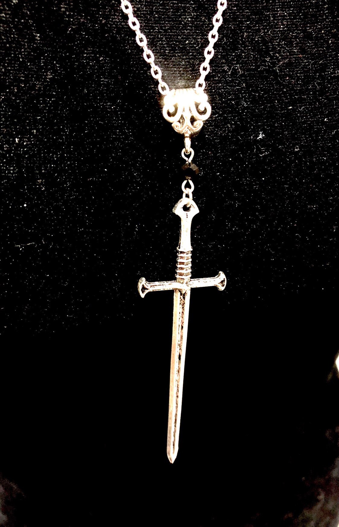 Ace of Swords - Sword Pendant Black Crystal Bead Necklace Witchy Pagan ...
