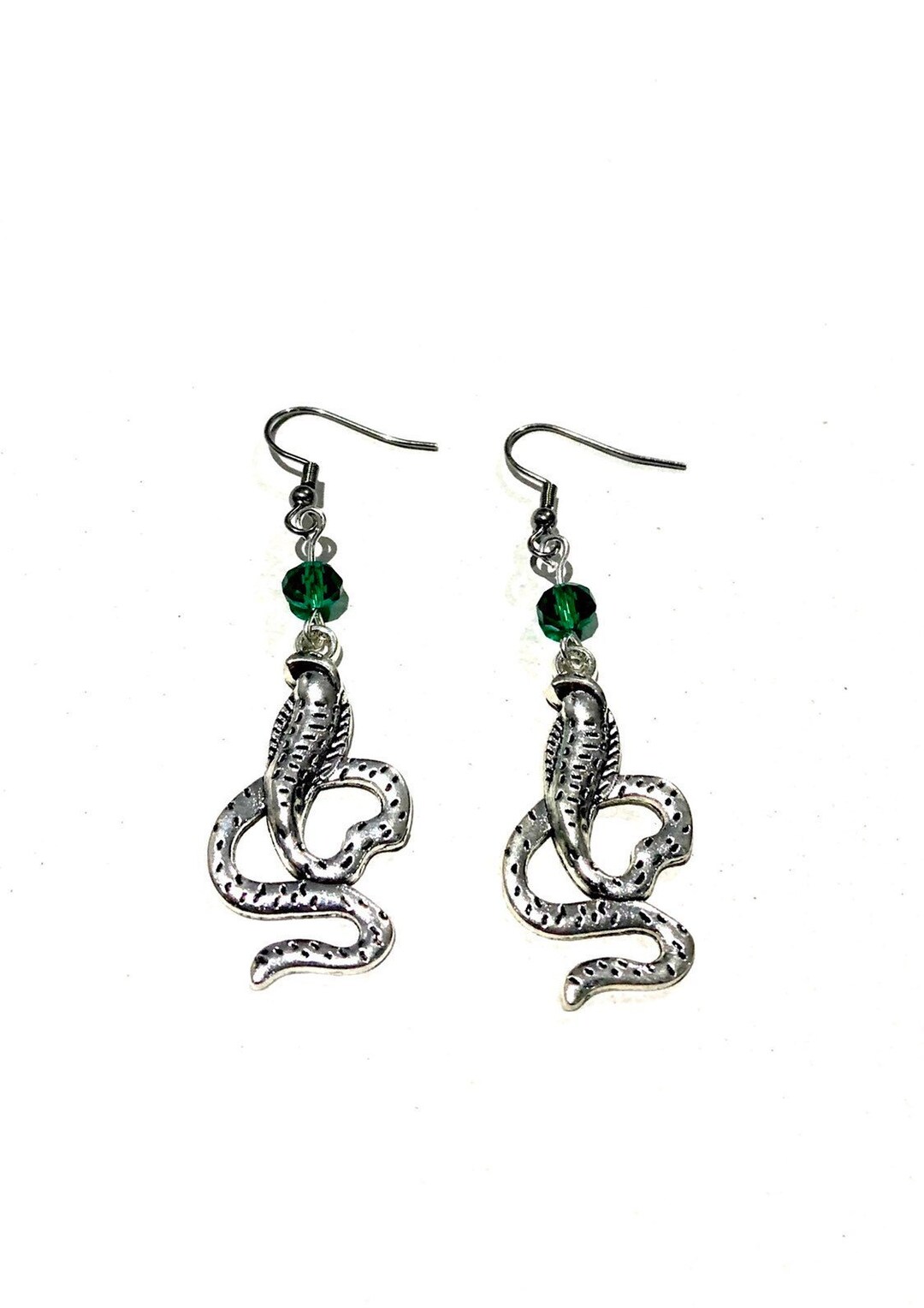 Slytherin Inspired Snake Python Green Emerald Bead Earrings - Etsy