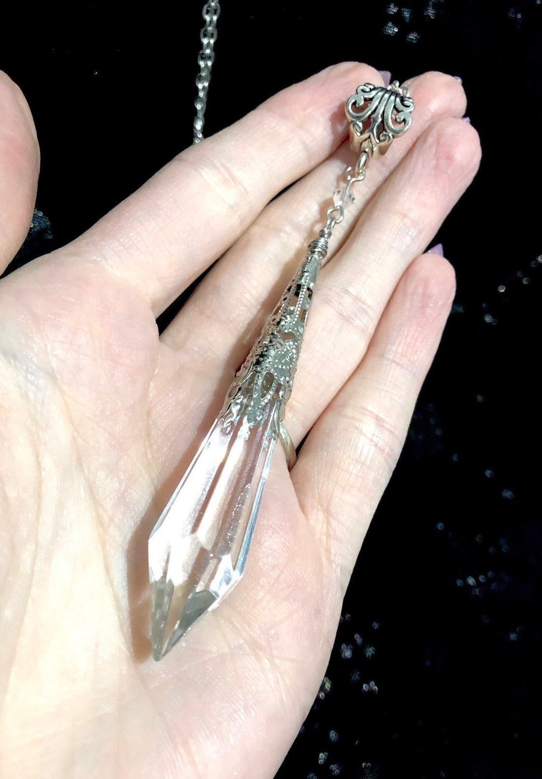 Pendulum Crystal Necklace With Antique Style Chain / Vintage / Dowsing ...