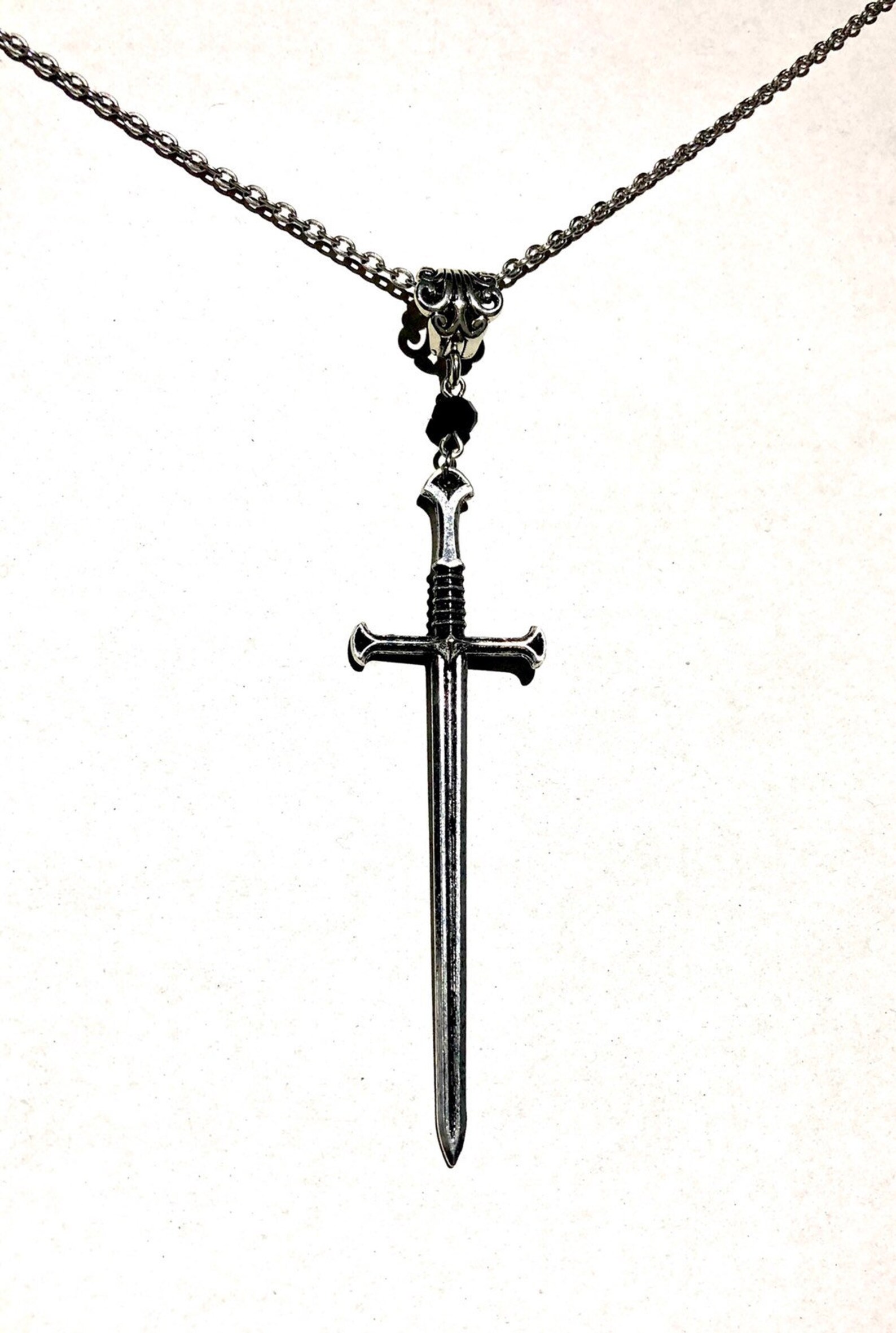 Ace of Swords sword pendant black crystal bead necklace | Etsy