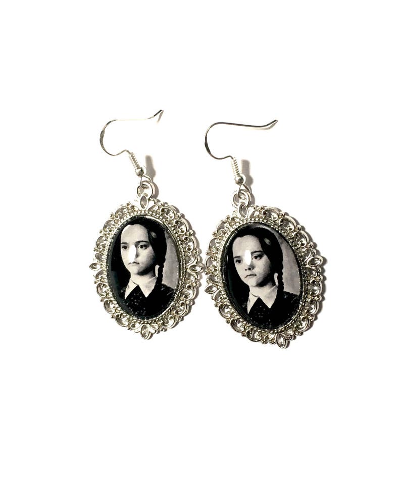 Wednesday Addams Silver Toned Filigree Earrings Photo - Etsy