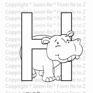 H is for Hippo | Abcs Coloring Page | Alphabet | Printable Digital ...