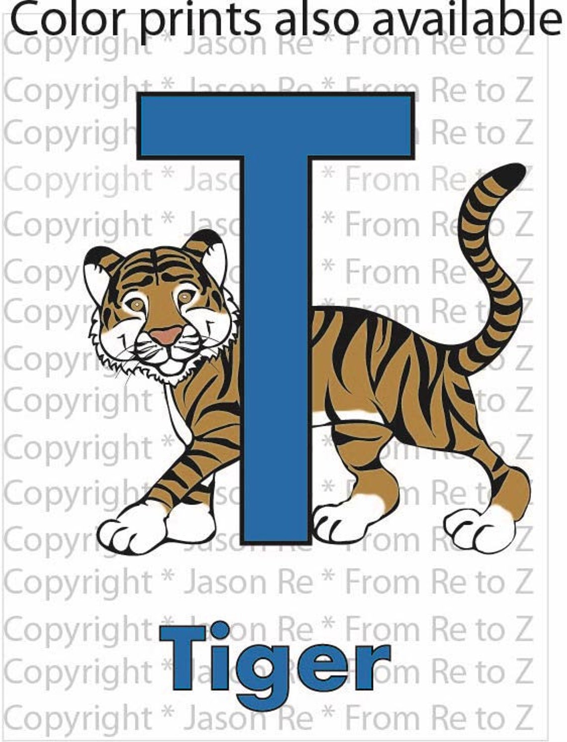 T is for Tiger | Abcs Coloring Page | Alphabet | Printable Digital ...