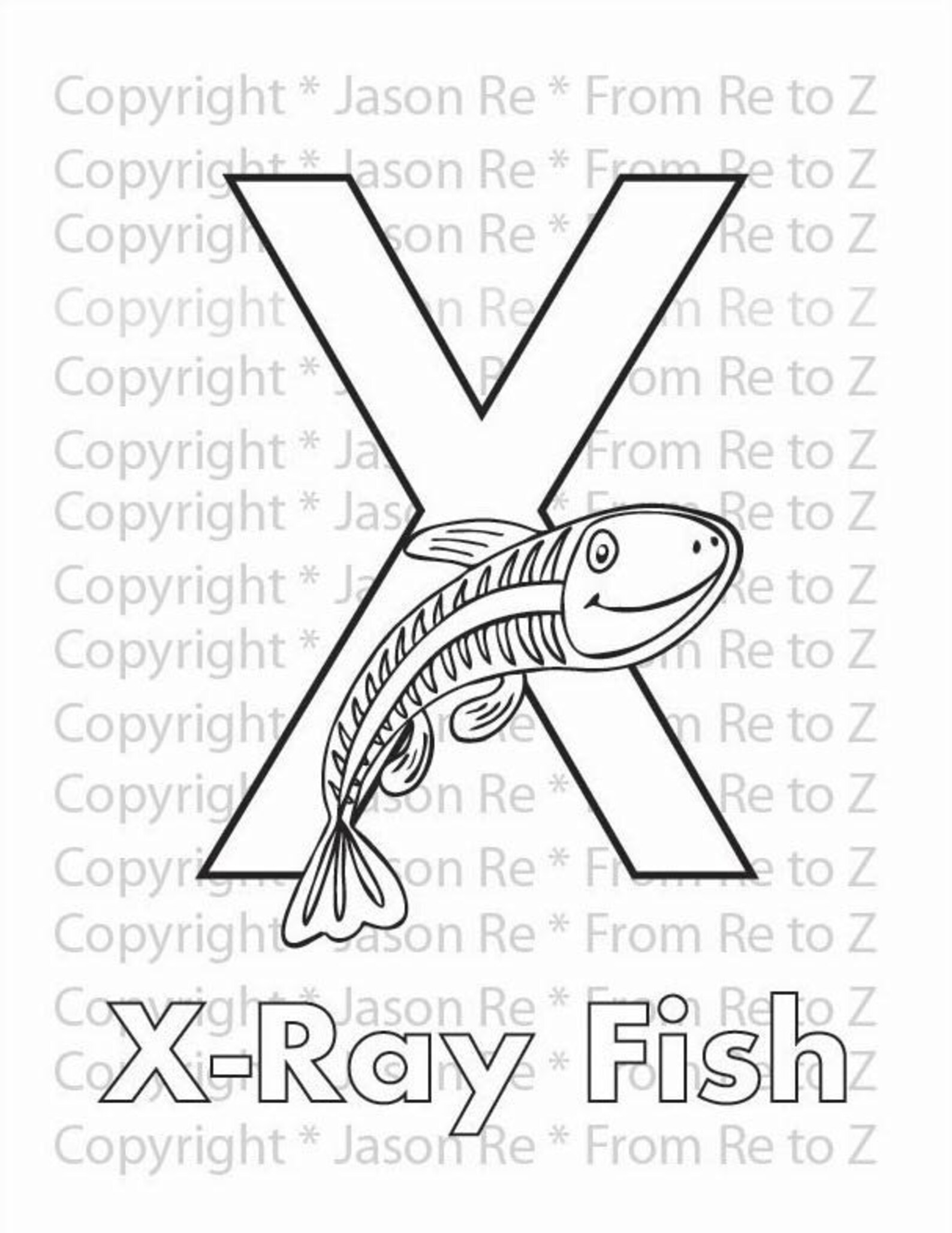 X is for X-ray Fish | Abcs Coloring Page | Alphabet | Printable Digital ...
