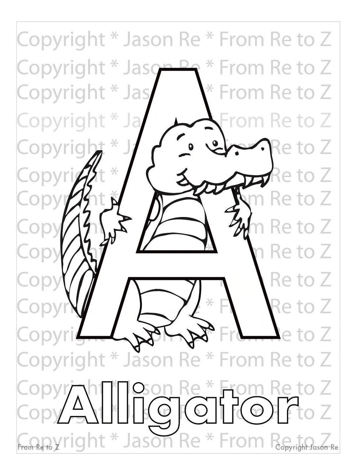 A is for Alligator | Abcs Coloring Page | Alphabet | Printable Digital ...
