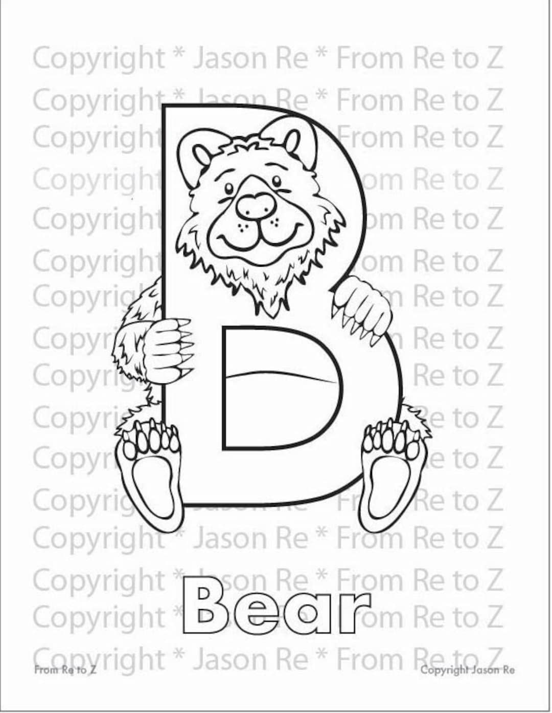 B is for Bear | Abcs Coloring Page | Alphabet | Printable Digital ...