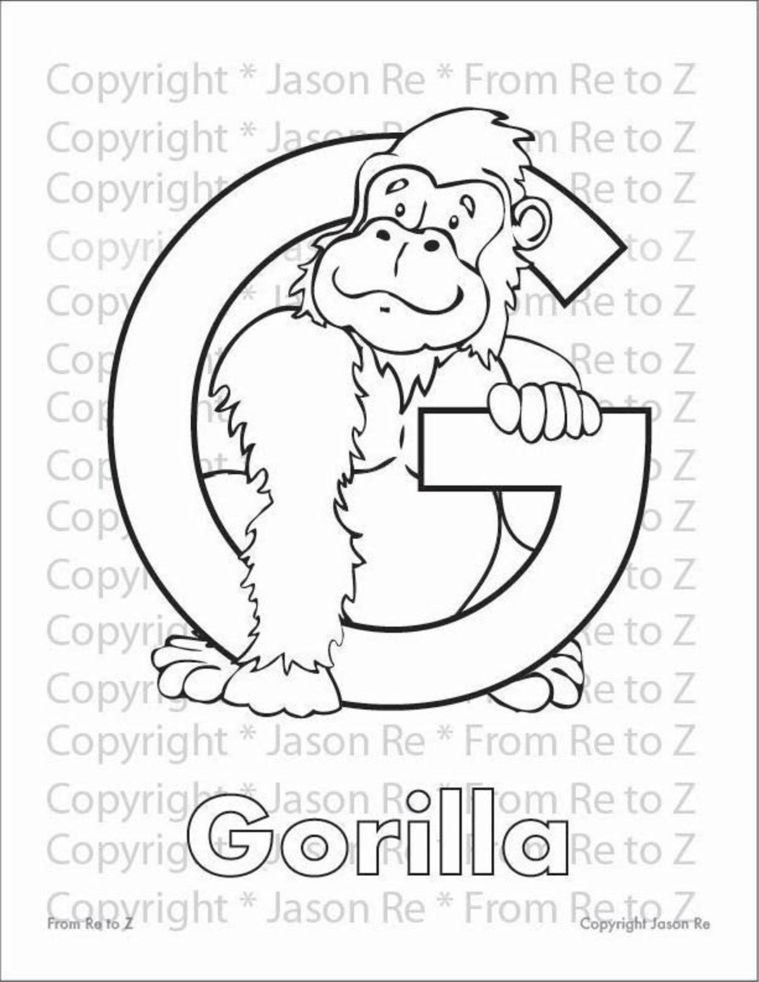 G is for Gorilla | Abcs Coloring Page | Alphabet | Printable Digital ...