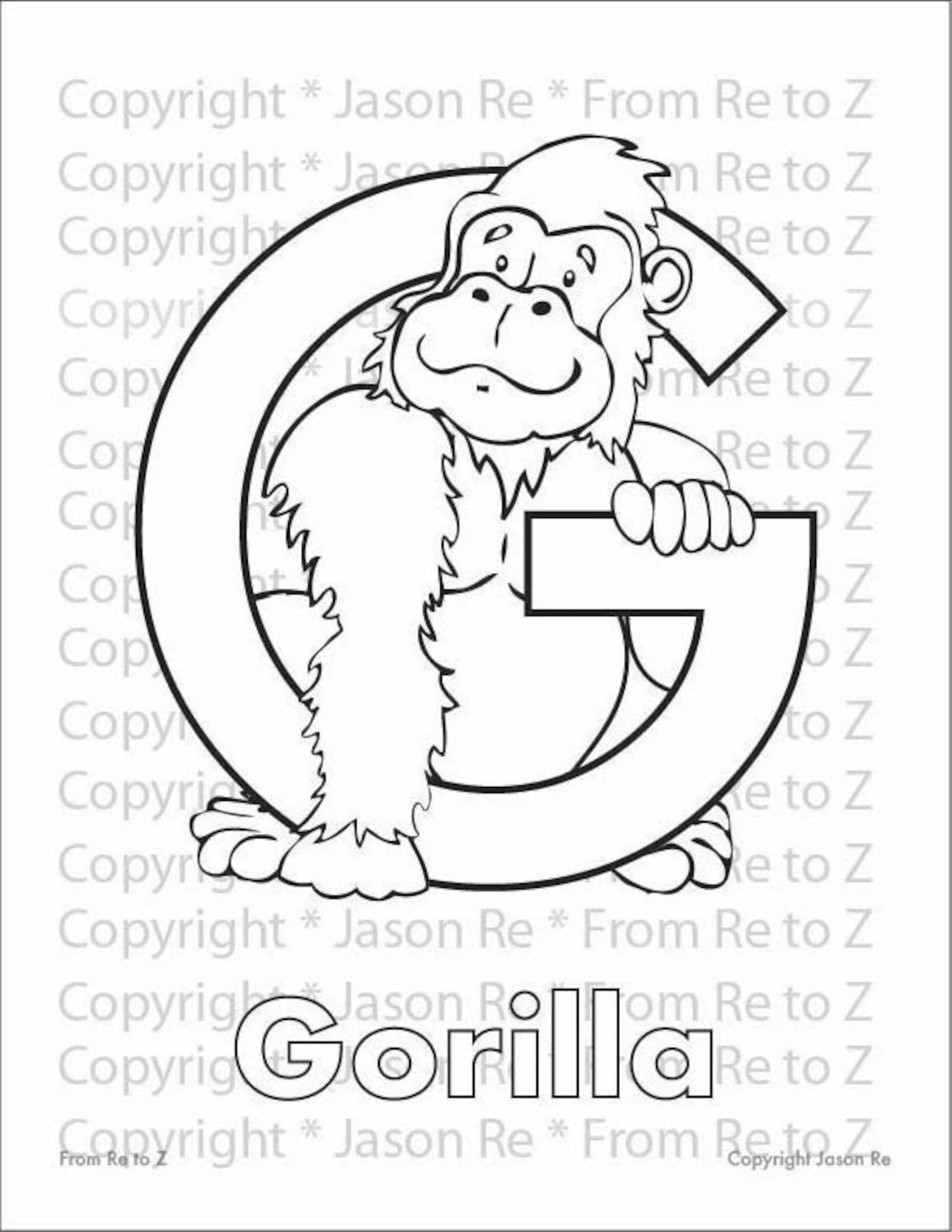 G is for Gorilla | Abcs Coloring Page | Alphabet | Printable Digital ...