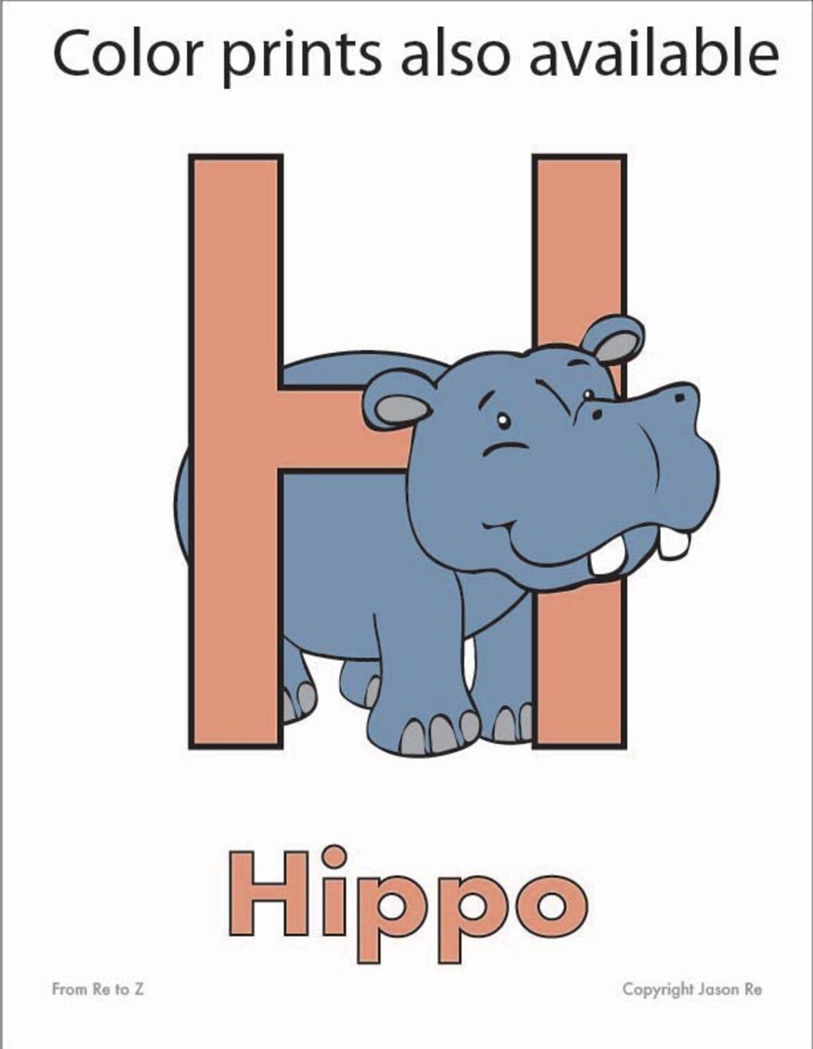 H is for Hippo | Abcs Coloring Page | Alphabet | Printable Digital ...