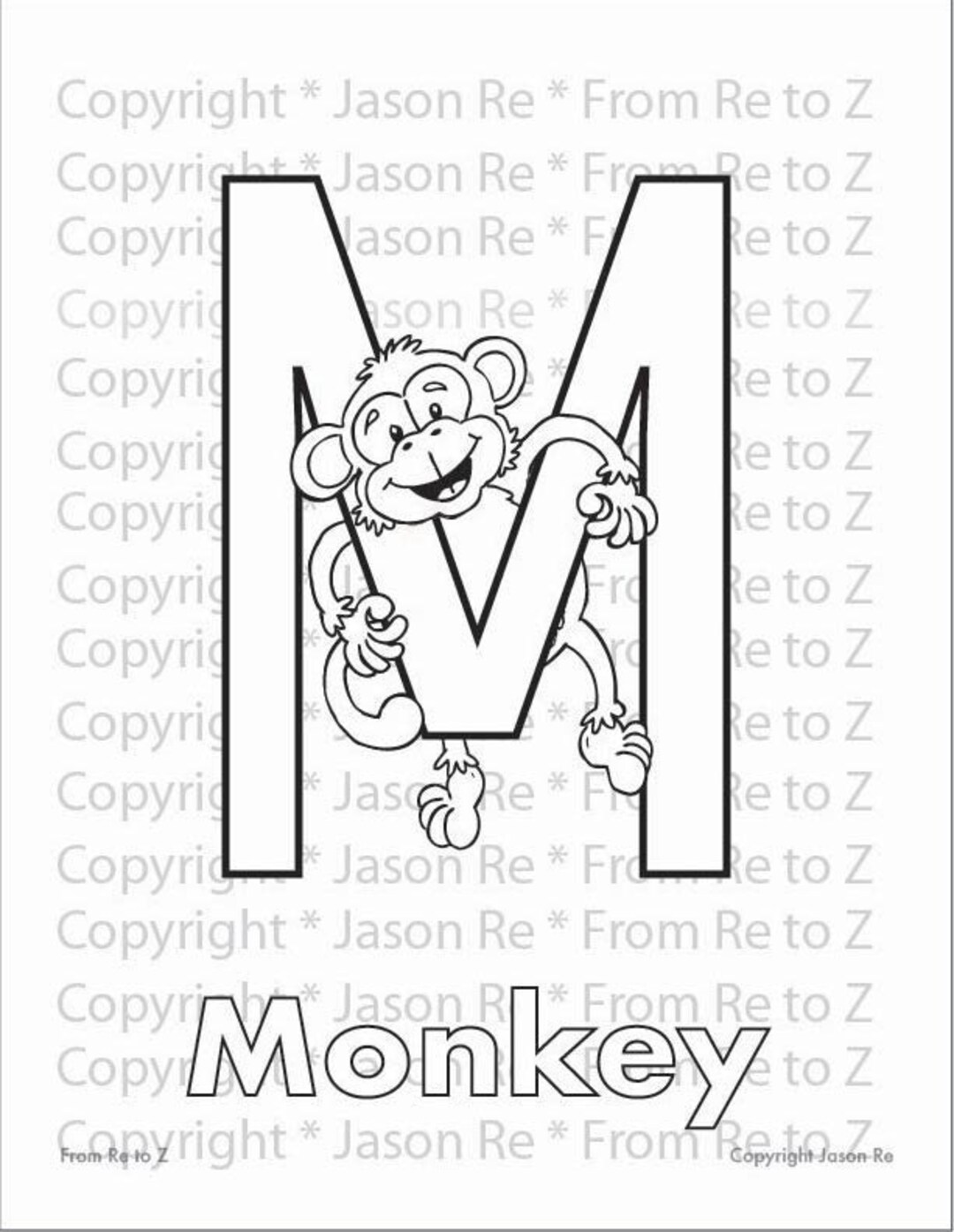 M is for Monkey | Abcs Coloring Page | Alphabet | Printable Digital ...