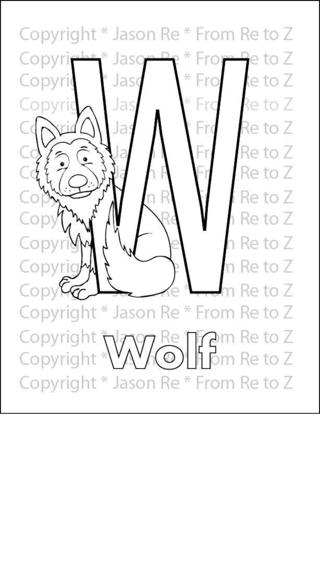W is for Wolf | Abcs Coloring Page | Alphabet | Printable Digital ...