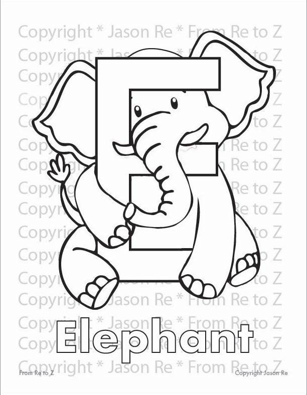 E is for Elephant | Abcs Coloring Page | Alphabet | Printable Digital ...