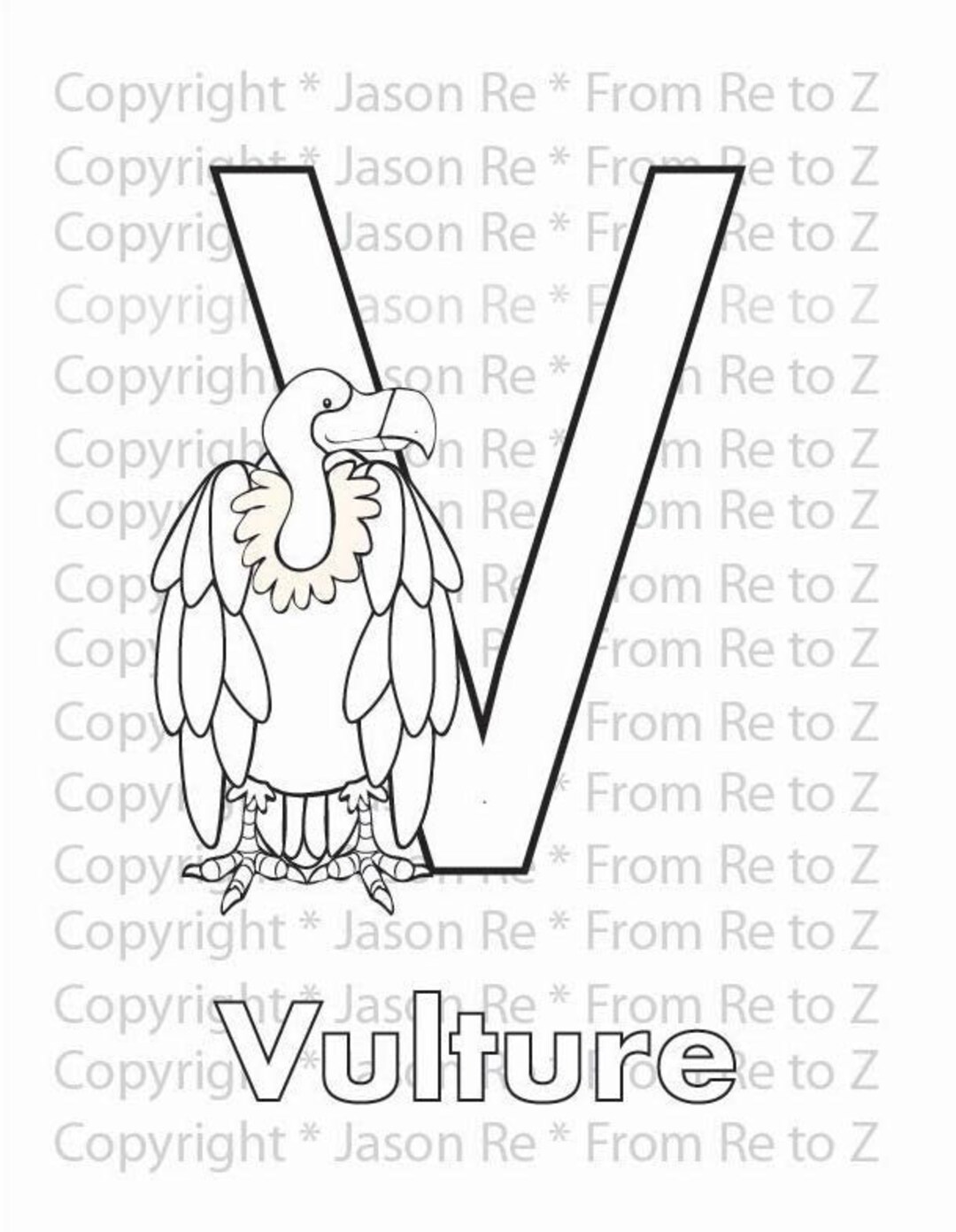 V is for Vulture | Abcs Coloring Page | Alphabet | Printable Digital ...