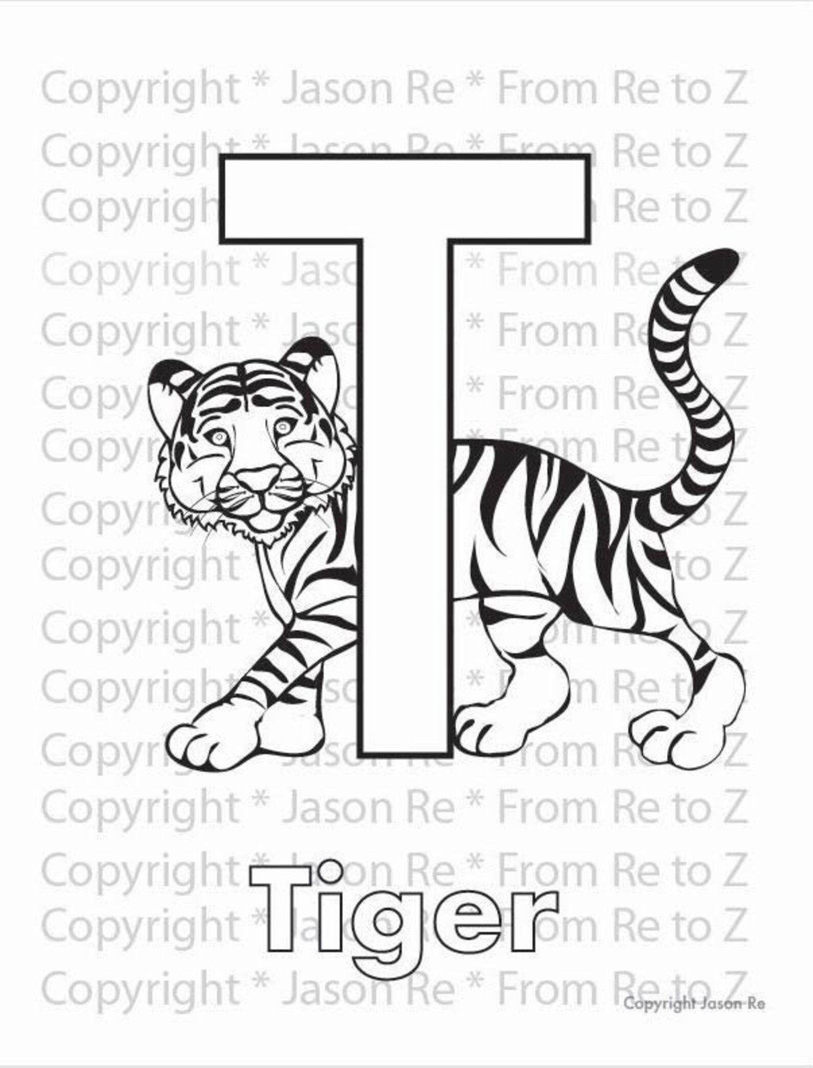T is for Tiger | Abcs Coloring Page | Alphabet | Printable Digital ...