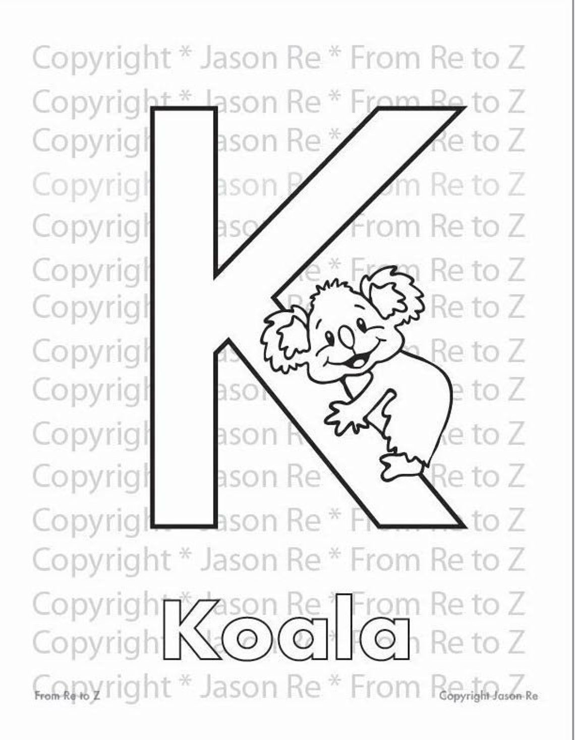 K is for Koala | Abcs Coloring Page | Alphabet | Printable Digital ...