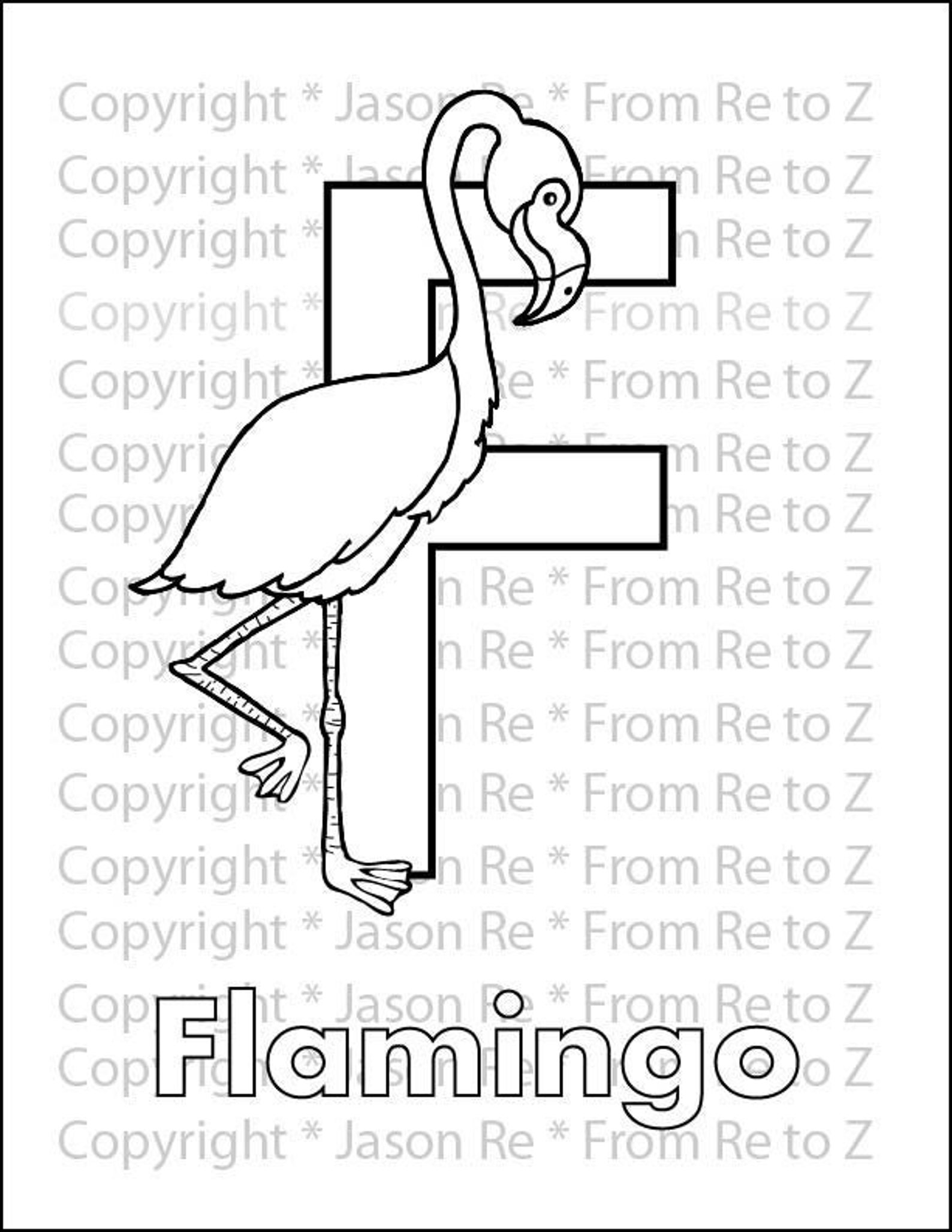 F is for Flamingo | Abcs Coloring Page | Alphabet | Printable Digital ...