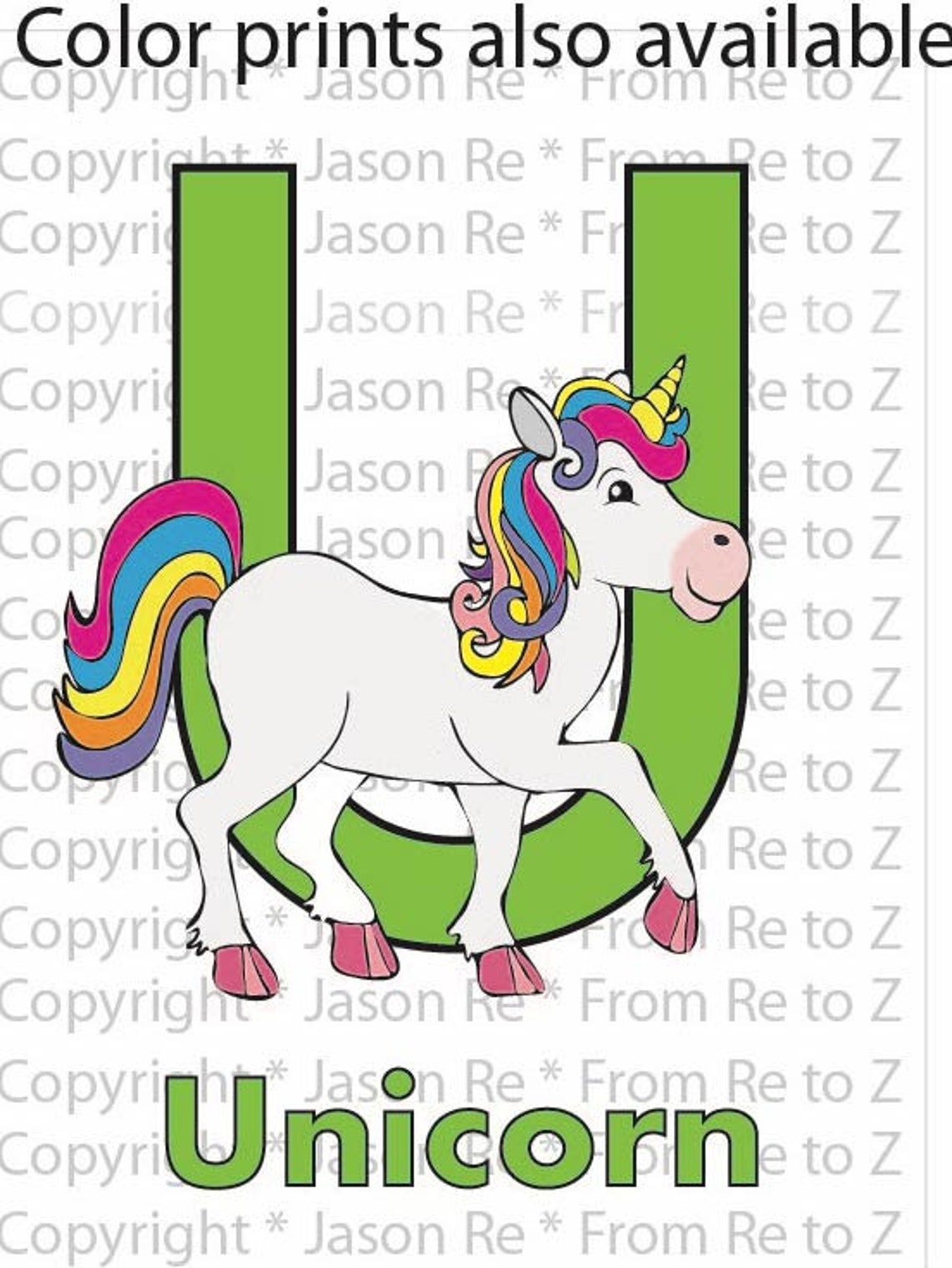 U is for Unicorn | Abcs Coloring Page | Alphabet | Printable Digital ...