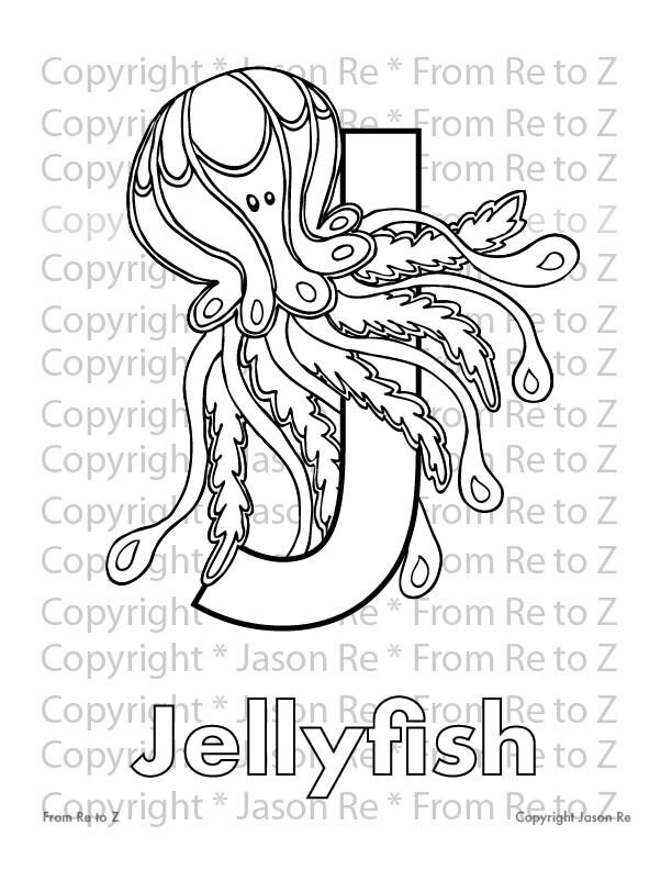J is for Jellyfish | Abcs Coloring Page | Alphabet | Printable Digital ...
