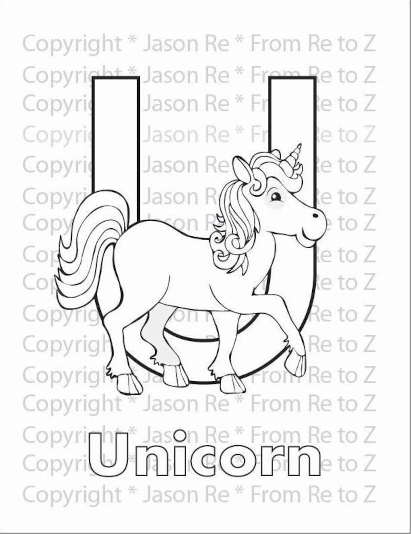 U is for Unicorn | Abcs Coloring Page | Alphabet | Printable Digital ...