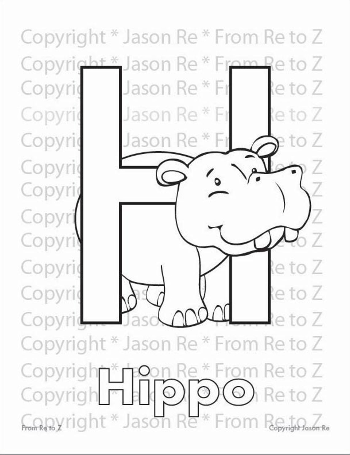 H is for Hippo | Abcs Coloring Page | Alphabet | Printable Digital ...