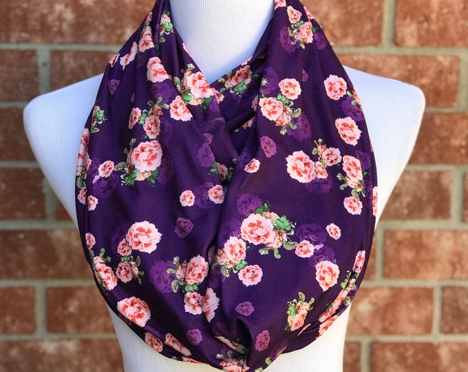 Purple Floral Scarf Pink Roses Peony Scarf Infinity Scarf Scarf Mother ...