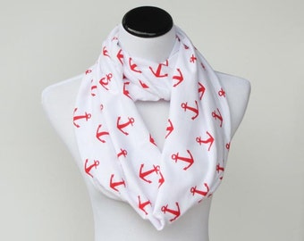 Nautical Scarf Reversible Infinity Scarf Red Navy Blue Anchor | Etsy
