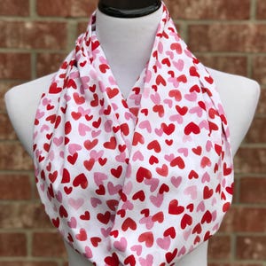 Hearts Scarf Valentine's Day Scarf Infinity Scarf Red Pink White Hearts ...