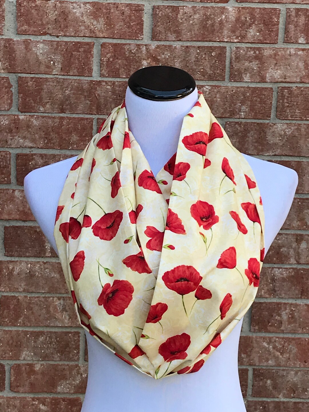 Poppy Scarf Ivory Cream Red Poppy Scarf Infinity Scarf Floral Scarf ...