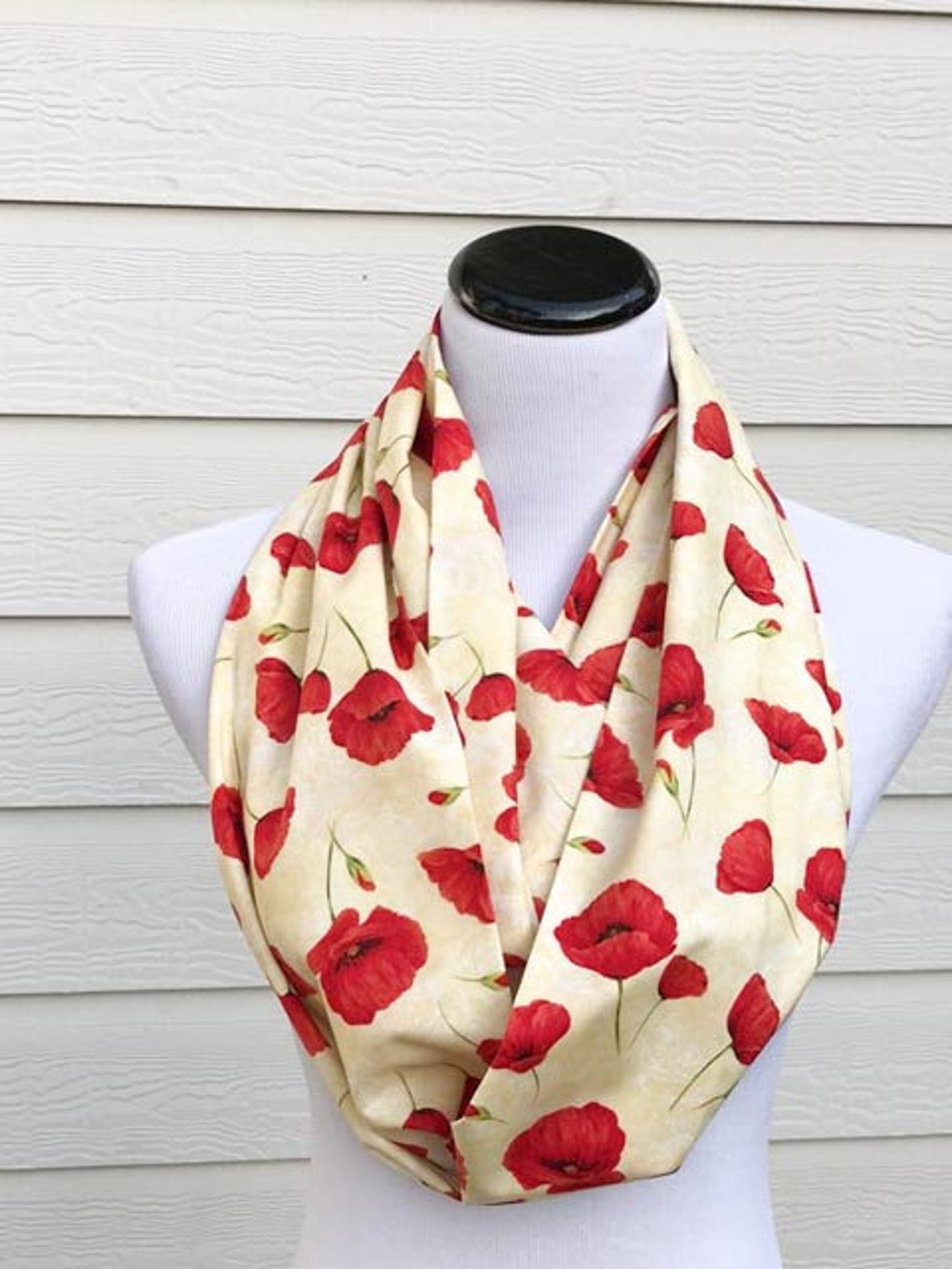 Poppy Scarf Ivory Cream Red Poppy Scarf Infinity Scarf Floral - Etsy