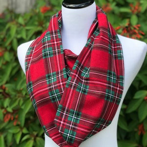 Red Green Red Plaid Scarf Christmas Scarf Infinity Scarf Tartan ...