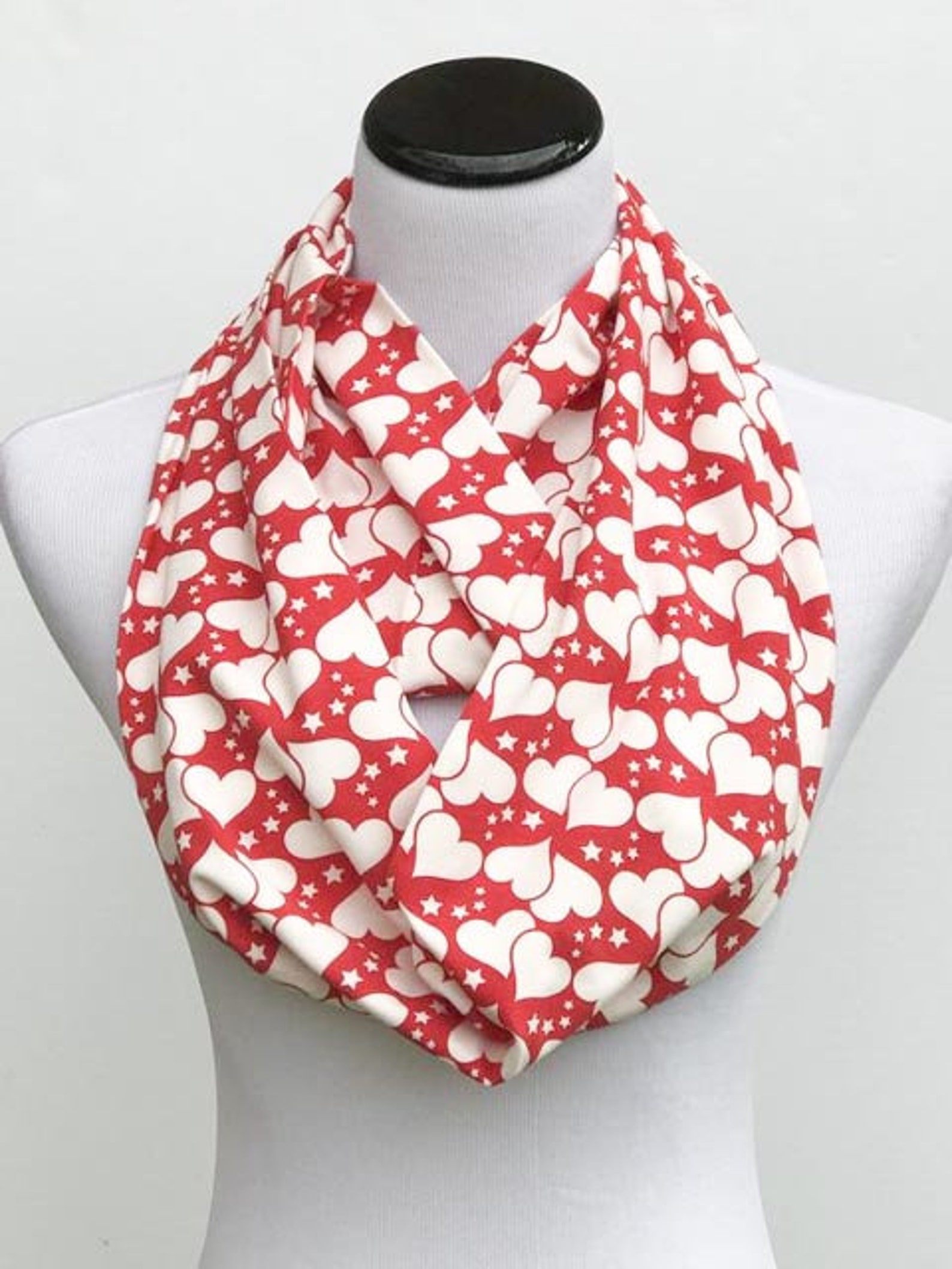 Valentine's Day Scarf Red White Scarf Hearts Infinity | Etsy