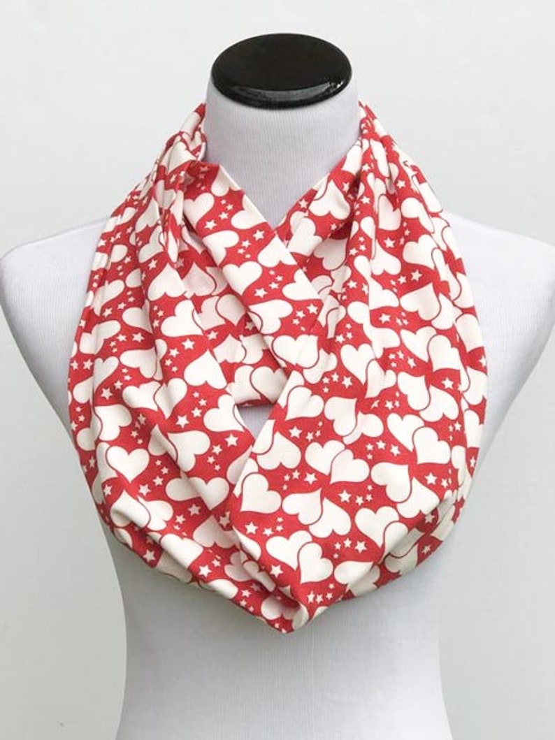 Valentine's Day Scarf Red White Scarf Hearts Infinity | Etsy