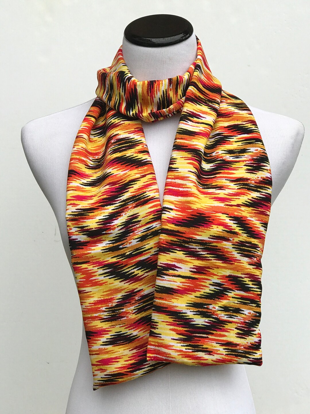 Ikat Scarf Autumn Harvest Colors Infinity Scarf or Oblong Scarf Brown Mustard Gold Yellow Back ...
