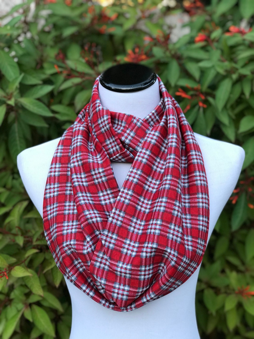 Plaid Scarf Red Infinity Scarf Christmas Scarf Jersey Knit Cotton ...