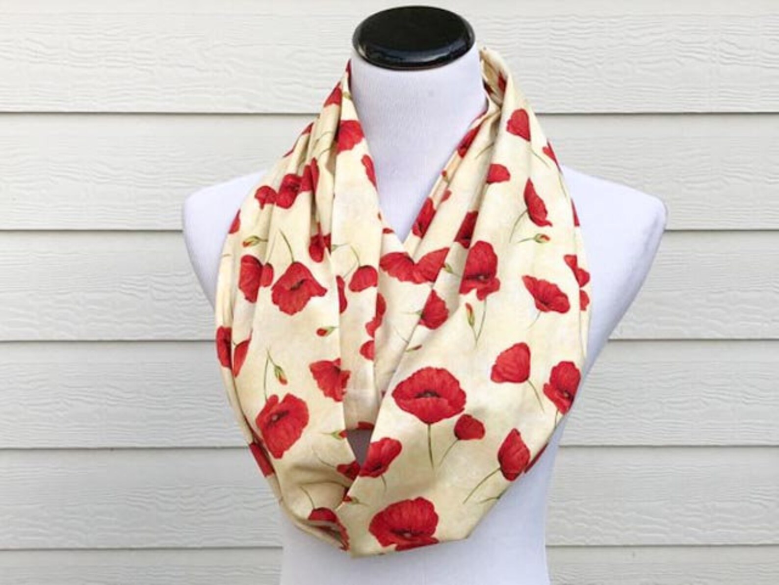 Poppy Scarf Ivory Cream Red Poppy Scarf Infinity Scarf Floral - Etsy