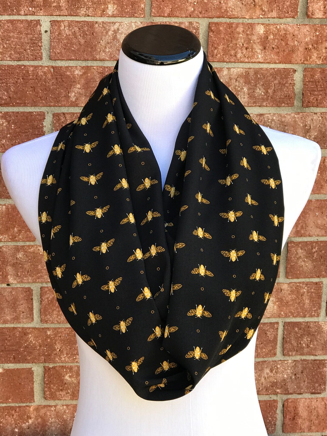 Bee Scarf Black Golden Yellow Scarf Bumblebee Infinity Scarf Loop Scarf ...