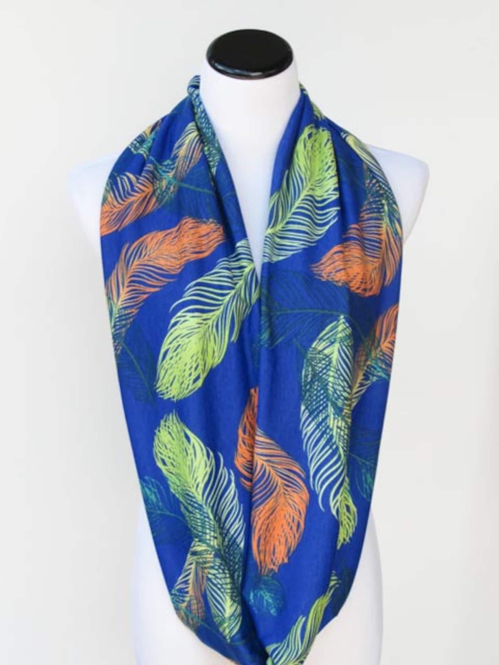 Blue Feather Scarf Infinity Scarf Royal Blue Feather Print - Etsy