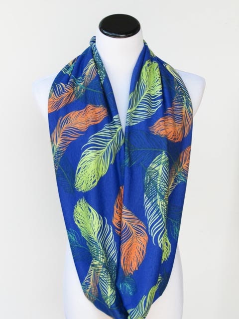 Blue Feather Scarf Infinity Scarf Royal Blue Feather Print - Etsy