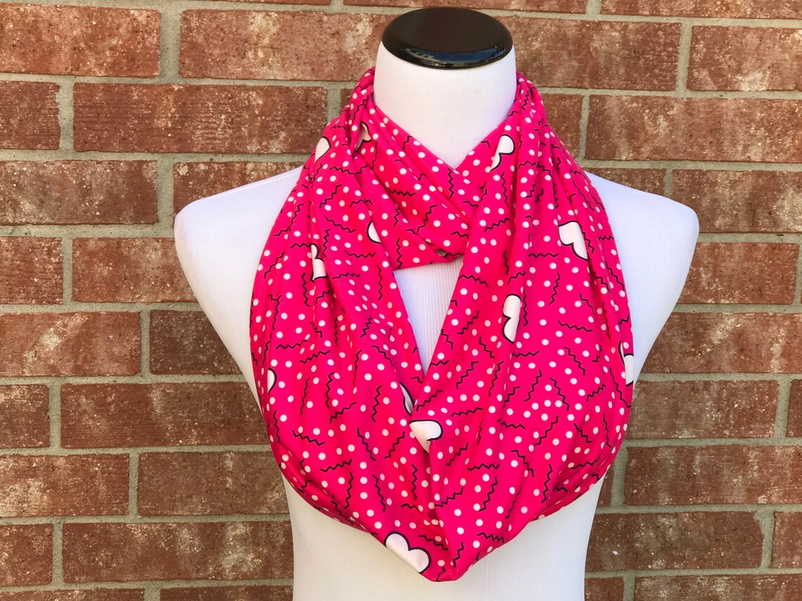 Hearts Scarf Valentine's Day Scarf Pink White Loop Scarf - Etsy UK